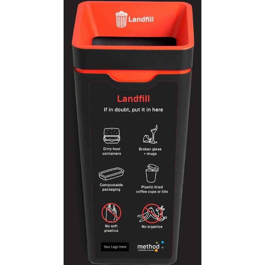 Method 60L Bin LABEL ONLY Red 'Landfill' (no organics or soft plastics ...